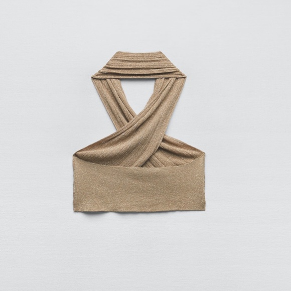Zara | Tops | Zara Golden Metallic Thread Wrap Knit Top | Poshmark